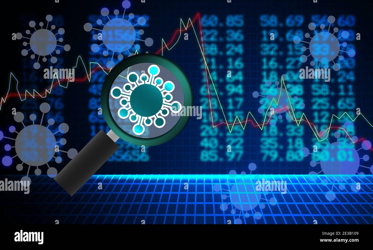 3D rendering of the virus spread impact on the economy and stock market ...