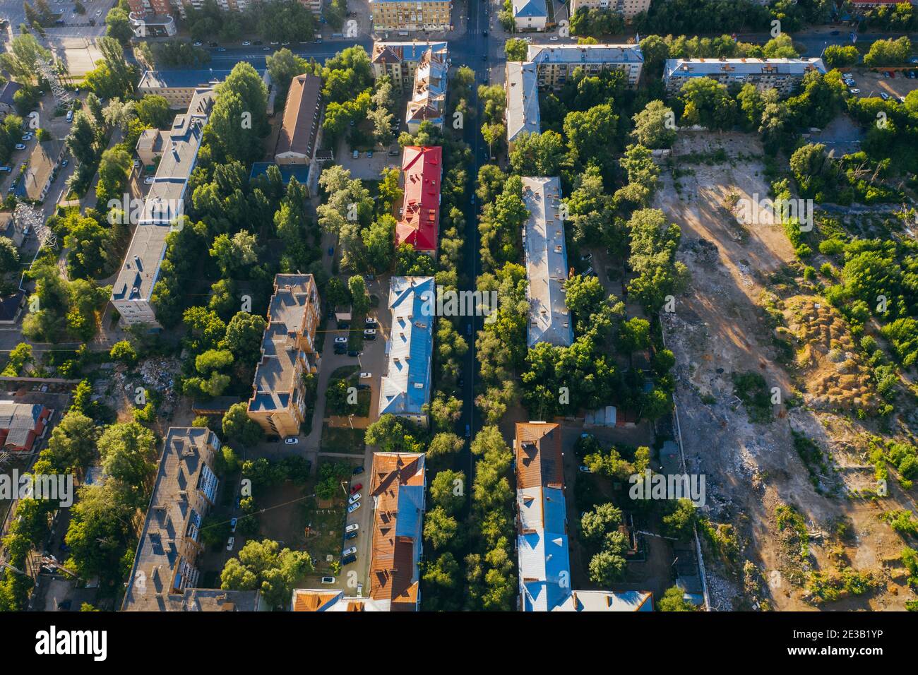 Aerial small city view from above. Cityscape flying photo of streets Stock Photo - Alamy
