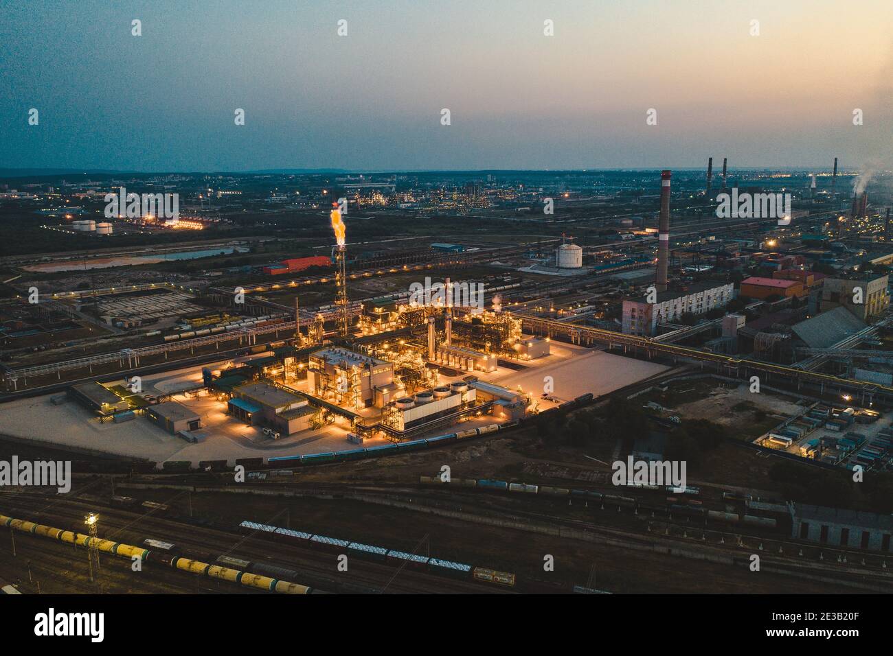 Chemical industry plant construction with large flame jet fire Stock ...