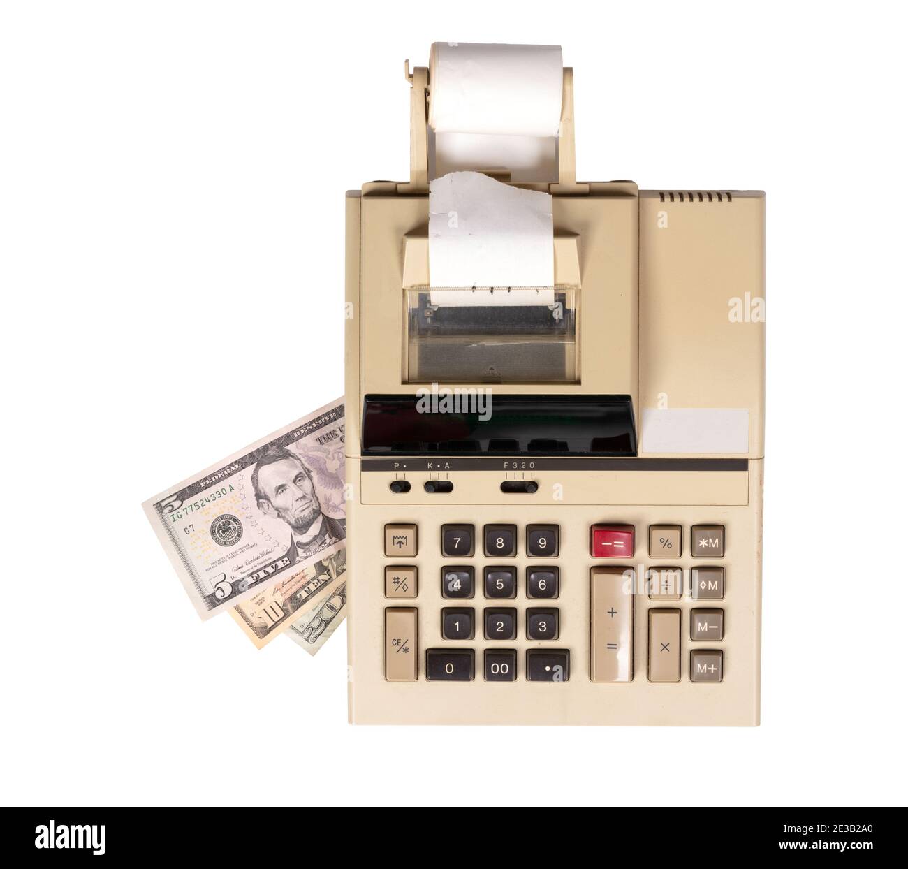 Old fashioned calculator dollars, isolated on white Stock Photo - Alamy