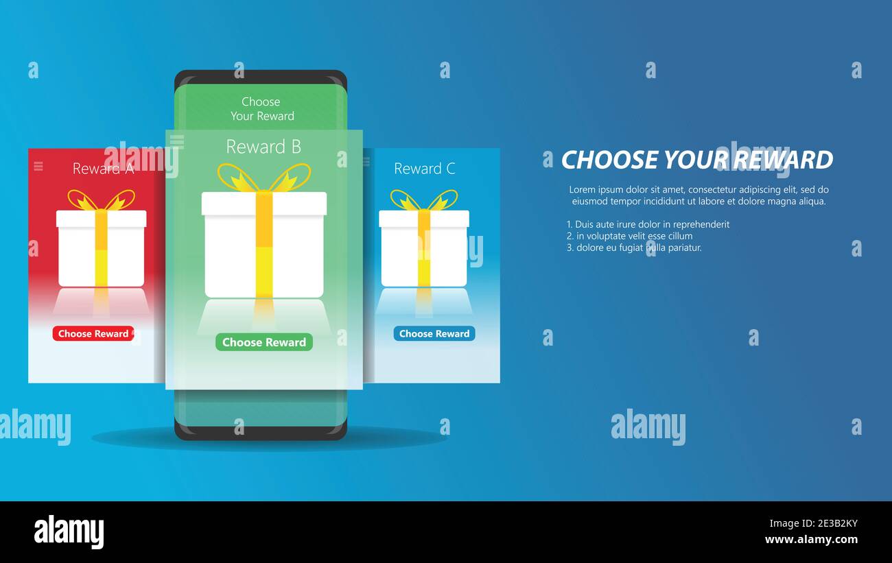 choose your reward. multiple choice gift in mobile phone screen with ...