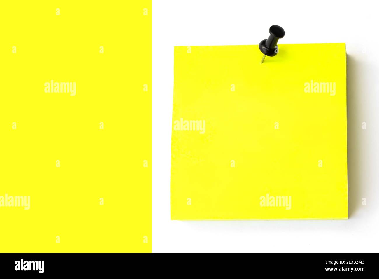 Empty Yellow Post It With Black Pin on White Yellow Background. Blank ...