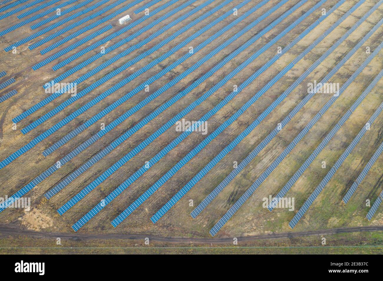 Solar station with many panels of solar cells, aerial view Stock Photo ...