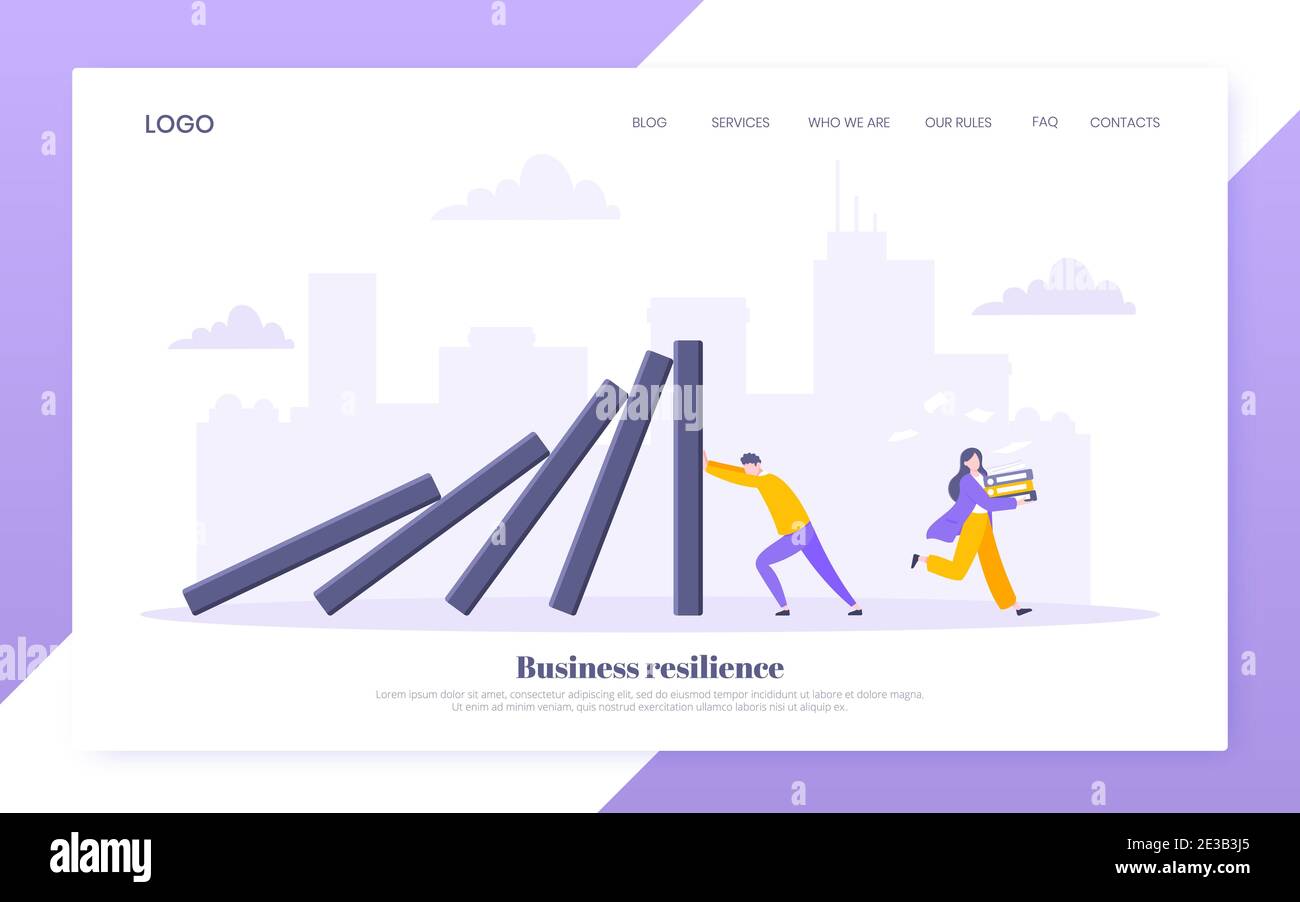 Domino effect or business resilience metaphor vector illustration ...