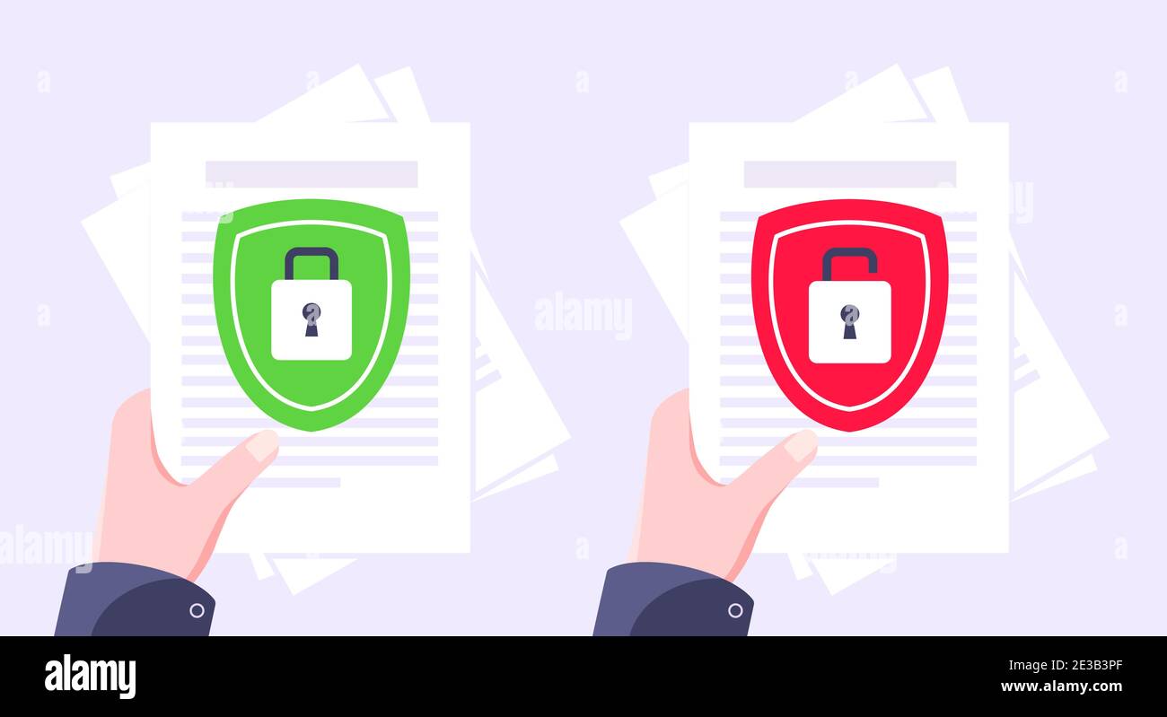 Privacy policy, safety lock and data protection metaphor set. Shield ...