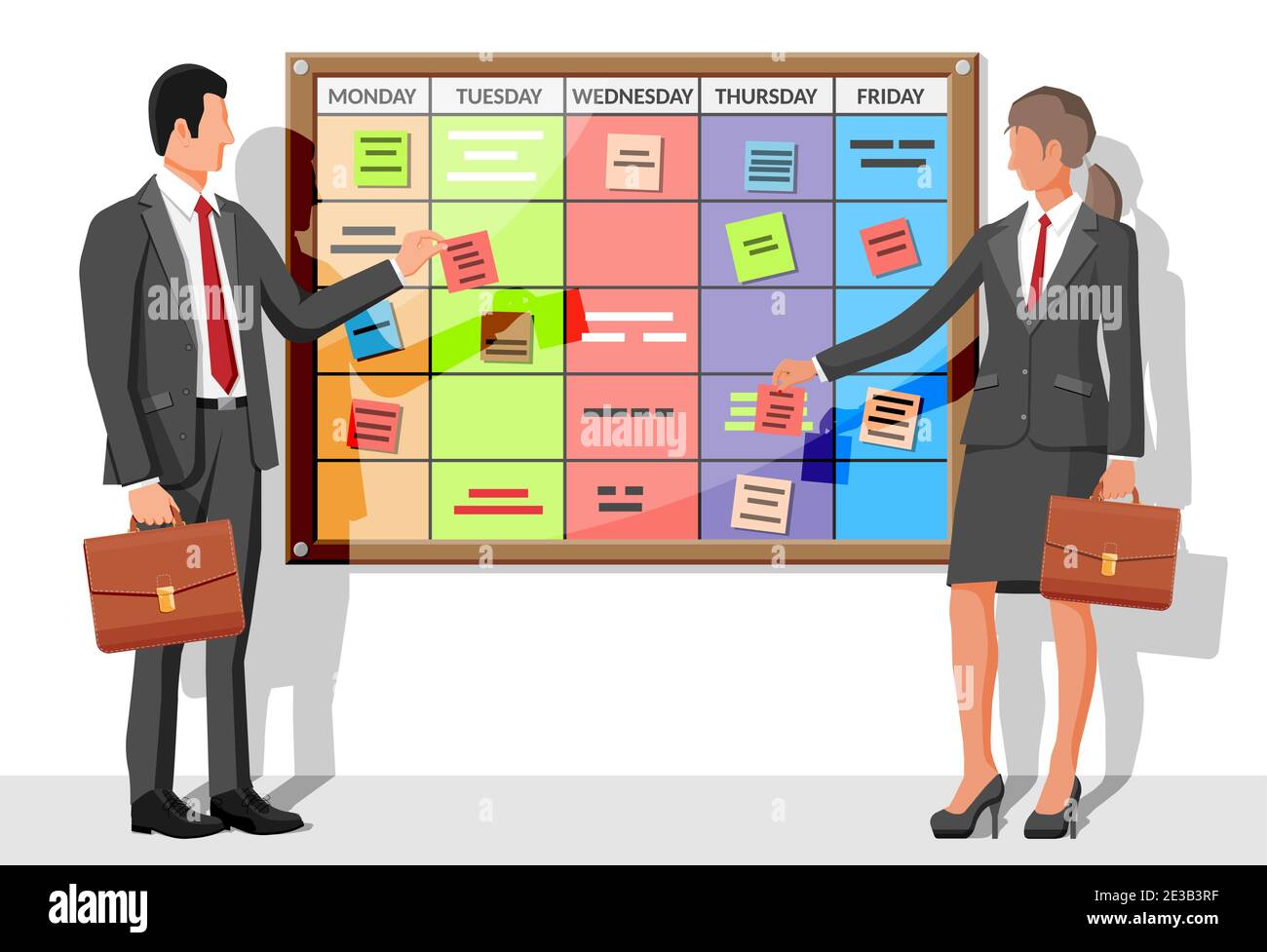 Scrum agile board, business people. Bulletin board hanging on wall full ...