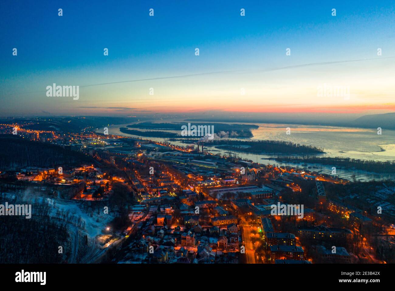 Samara city night winter view. Cityscape with living houses Stock Photo ...