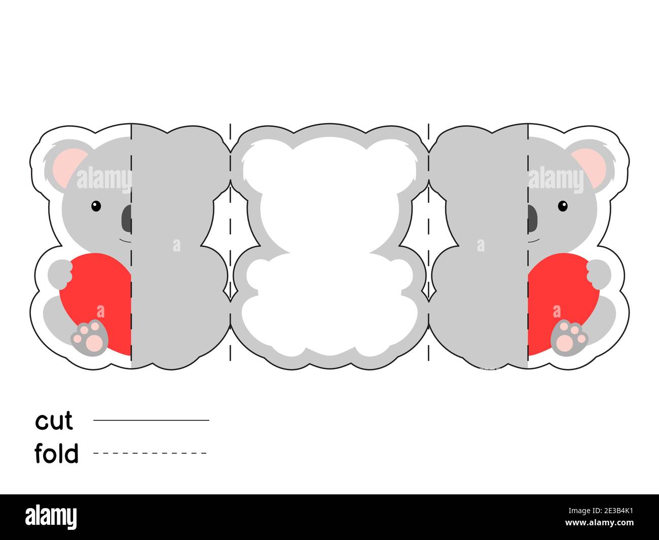 Cute koala hold heart. Fold long greeting card template. Great for St ...