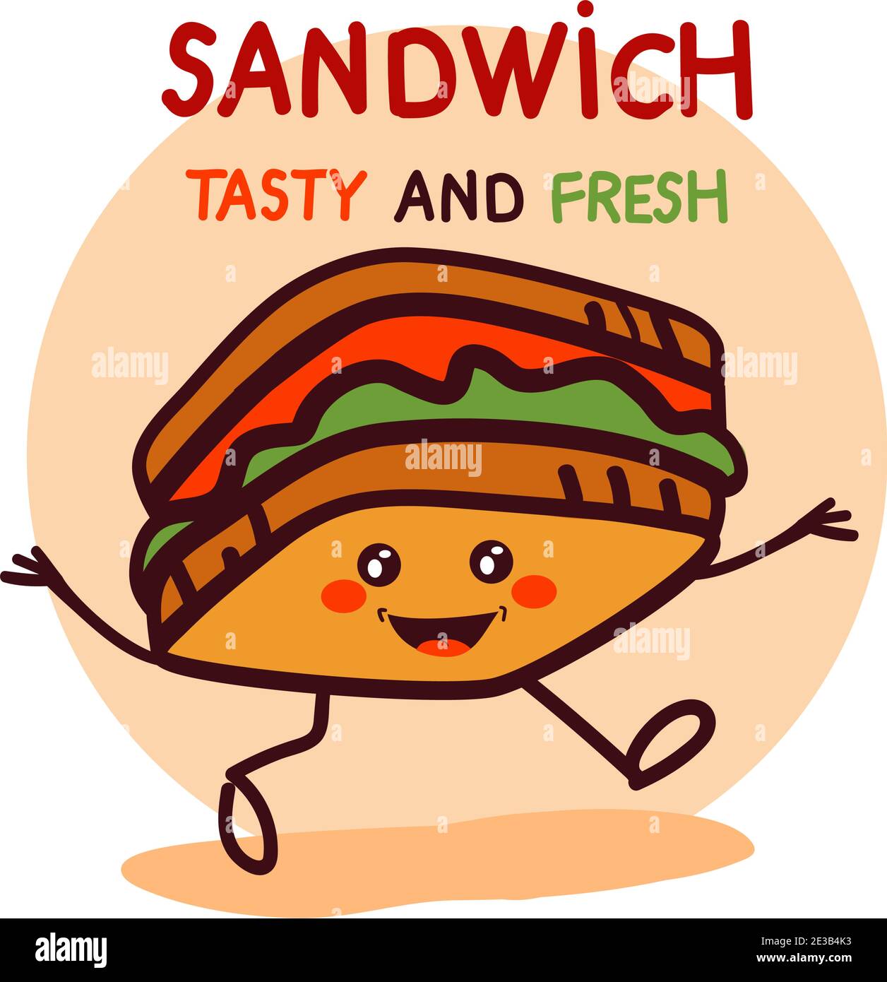 Smiling sandwich with cheese, salad and meat for fast food design, such ...