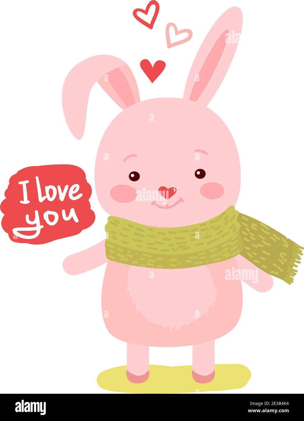 Cute cartoon lovely rabbit with pink large heart and text i love you ...