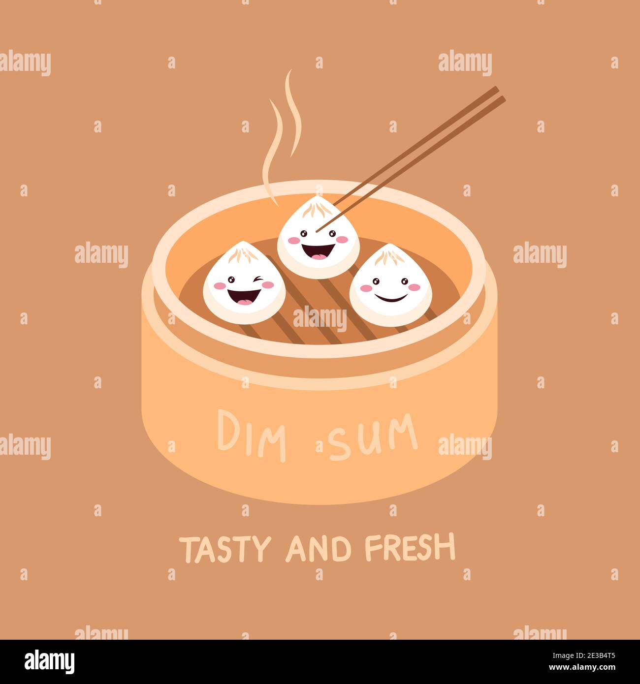 Cute Cartoon Dim Sum Traditional Chinese Dumplings With Smiling Faces