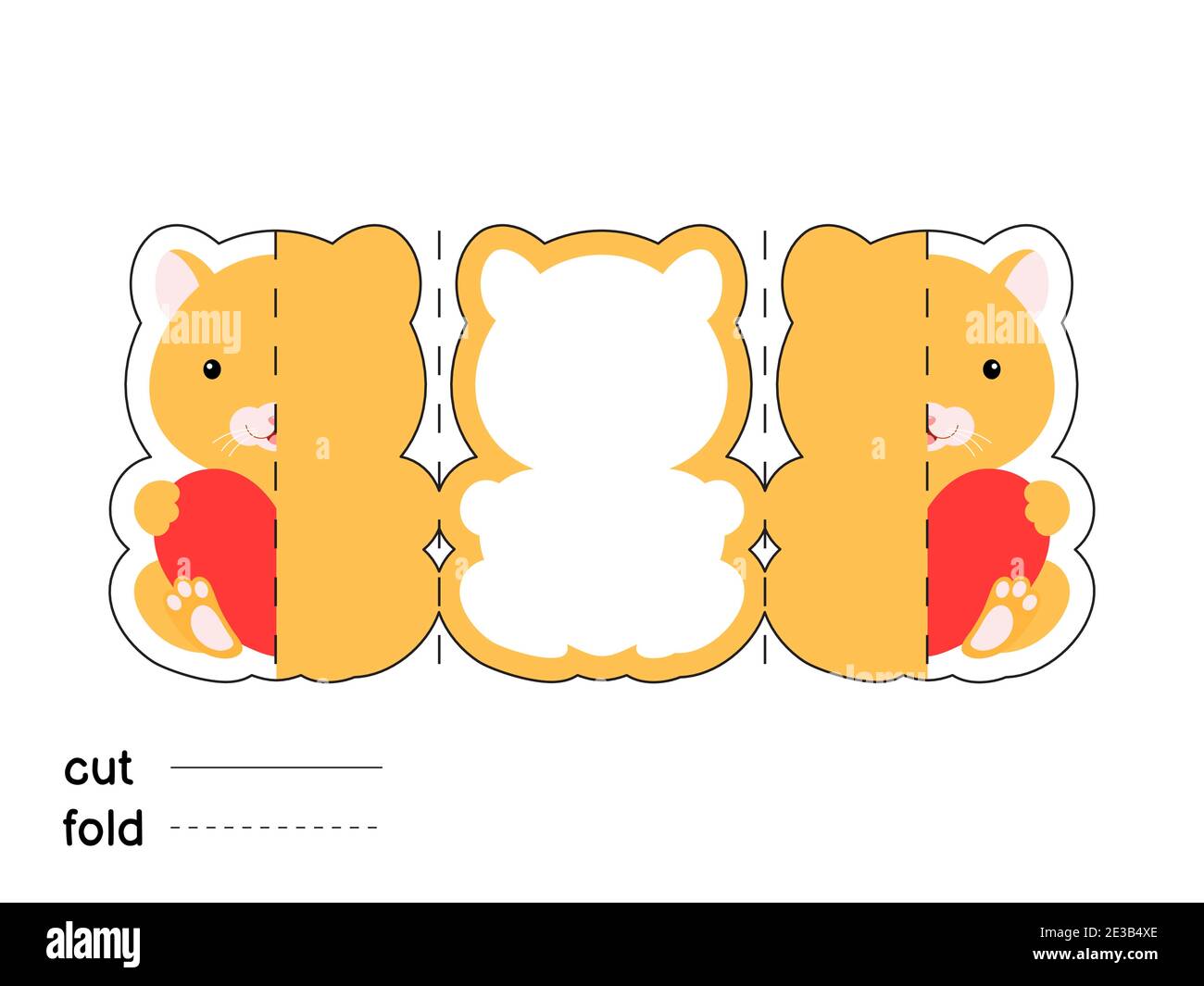 Cute hamster hold heart. Fold long greeting card template. Great for St ...