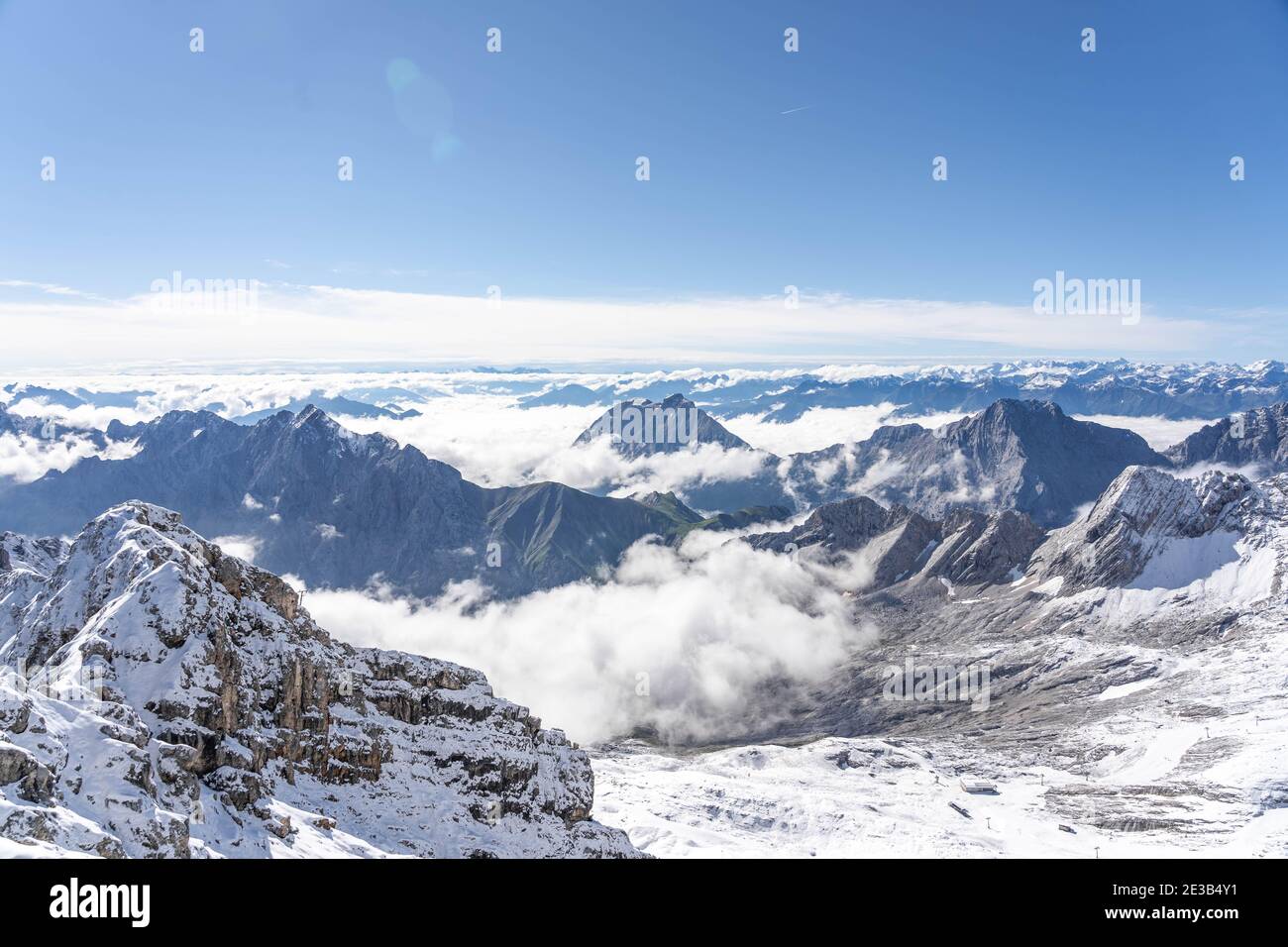 Snow mountain view in summer from Top of Germany Zugspitze view point ...
