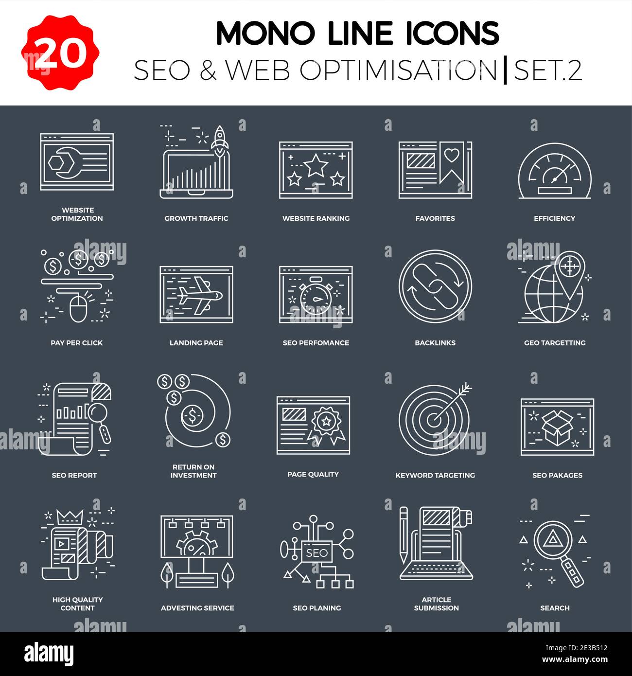 Thin Line Icons Set of Search Engine Optimization Stock Vector Image ...