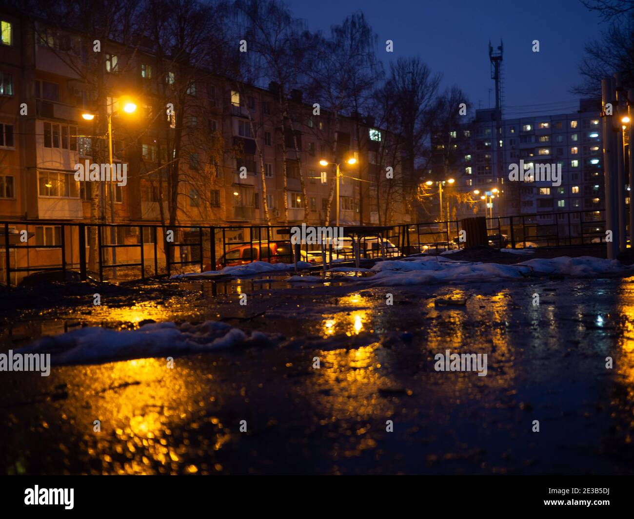 Winter and fall city depressive view with wet street after rain Stock ...