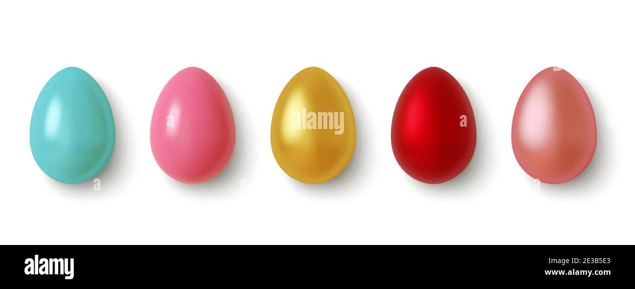 Set of 3D realistic, golden, pink, blue and red Easter eggs isolated on ...