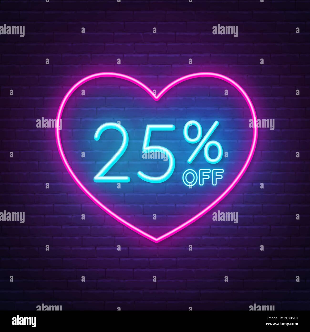 25 percent off neon sign in a heart shape frame. Valentine day discount ...