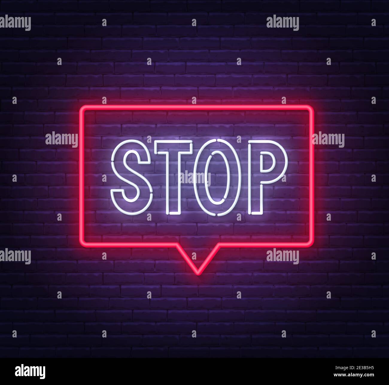 Neon stop sign in a frame on brick wall background Stock Vector Image ...