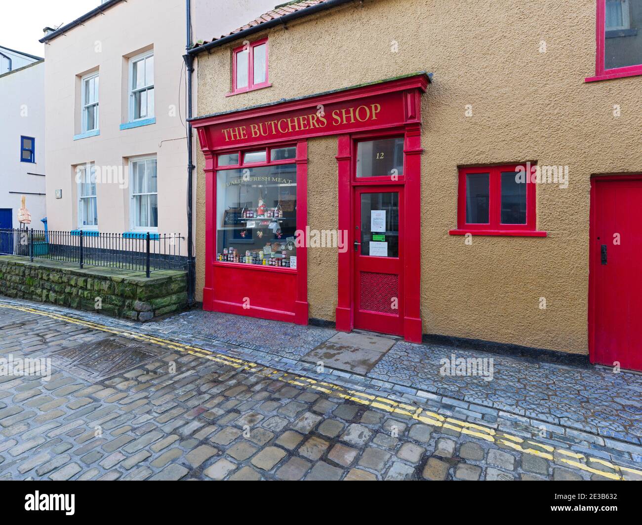 Local butchers shop in Staithes village, North Yorkshire Stock Photo ...