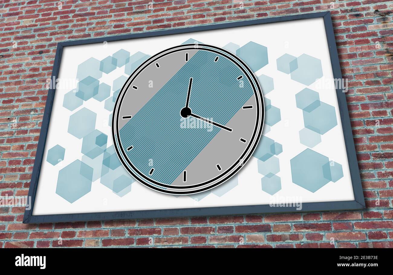 Time management concept drawn on a billboard fixed on a brick wall ...