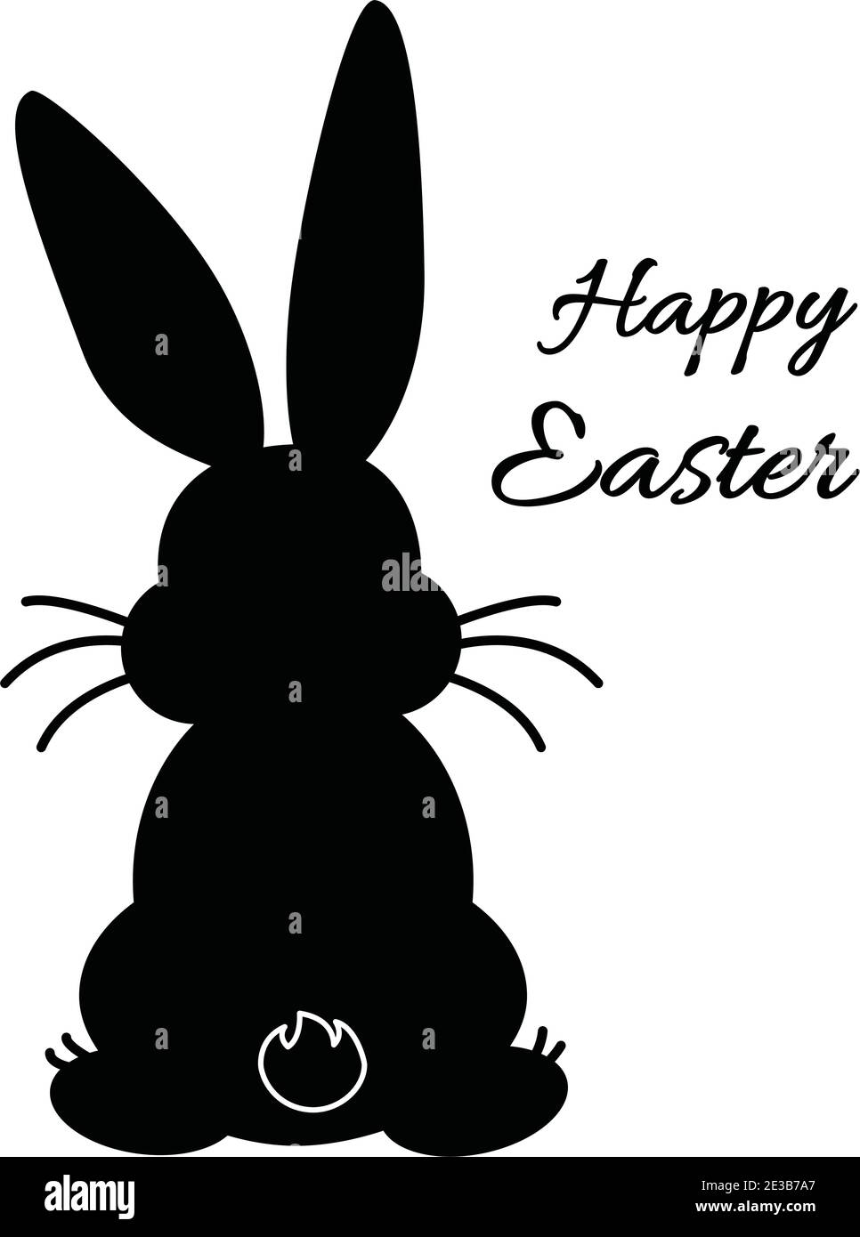 Easter greeting card design with black bunny sitting, rabbit back ...