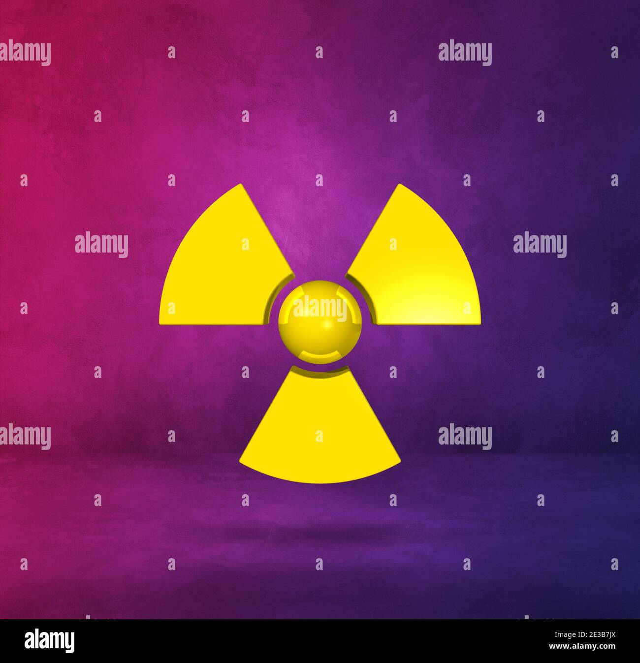 Radioactive symbol isolated on a purple studio background. 3D ...