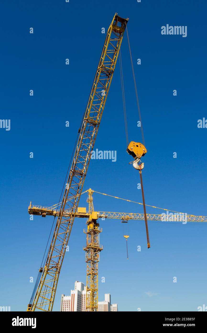 Russia. Moscow. Construction machinery. The work of cranes in ...