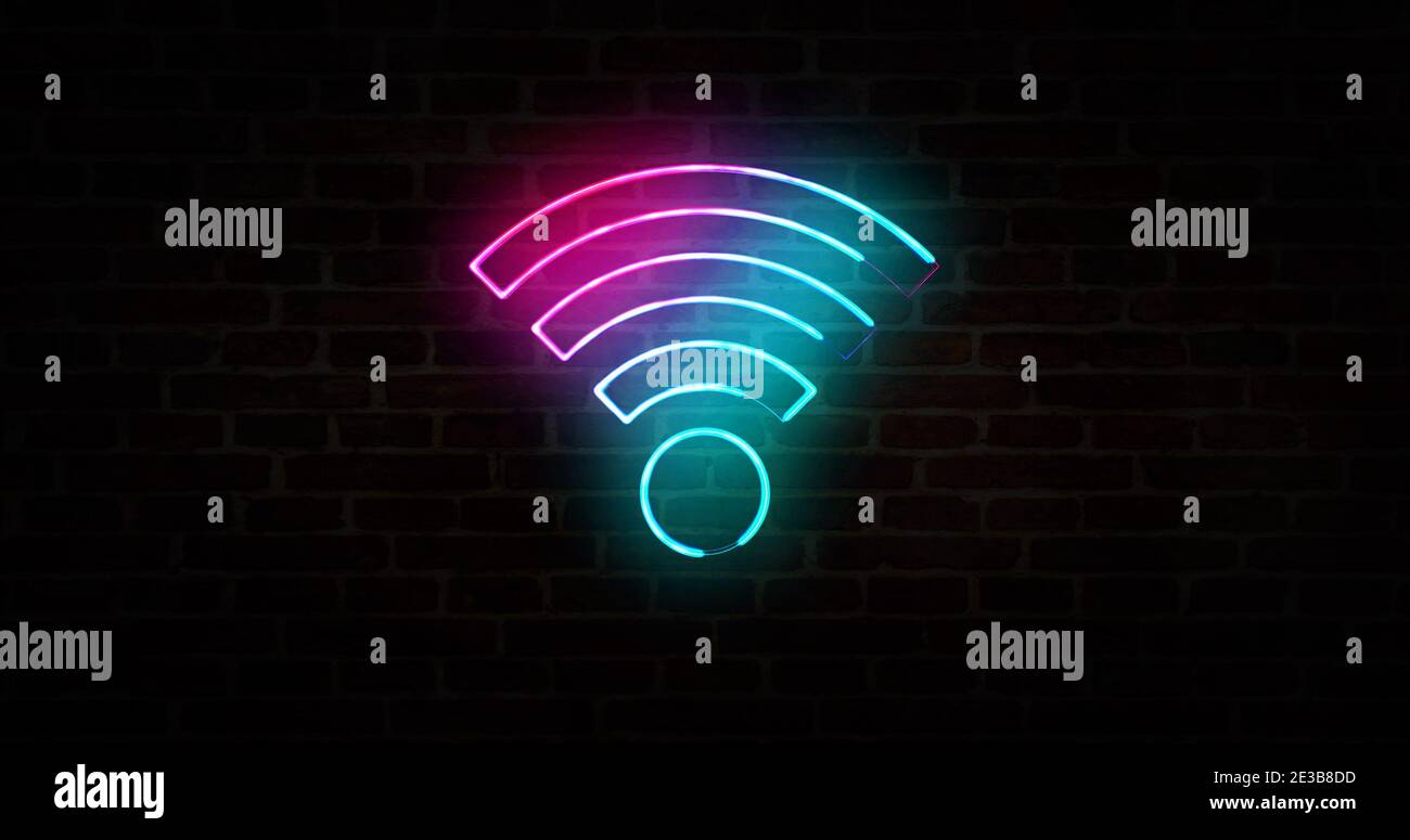 Wifi hotspot symbol, wi-fi internet zone neon sign on brick wall, free ...