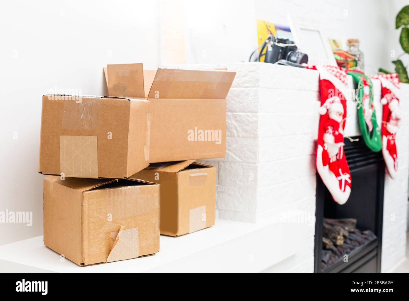 open big empty brown square cardboard box for transporting goods on ...