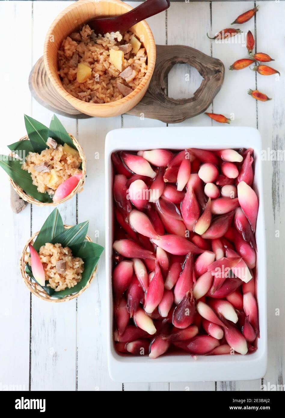 Japanese Ginger pickled in Sweet Vinegar, rice, Japanese Food Stock ...
