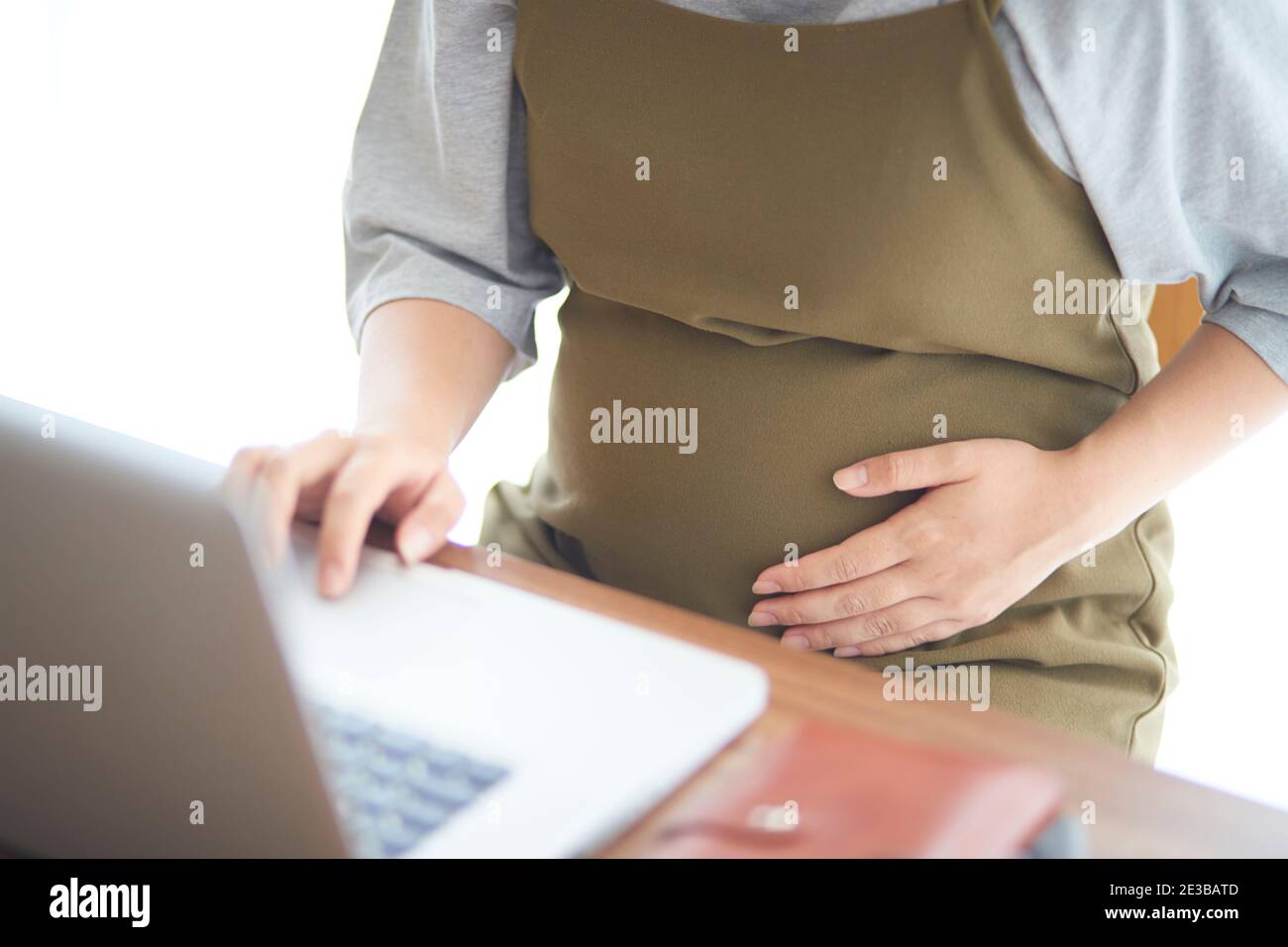 Pregnant Japanese woman working with laptop Stock Photo - Alamy