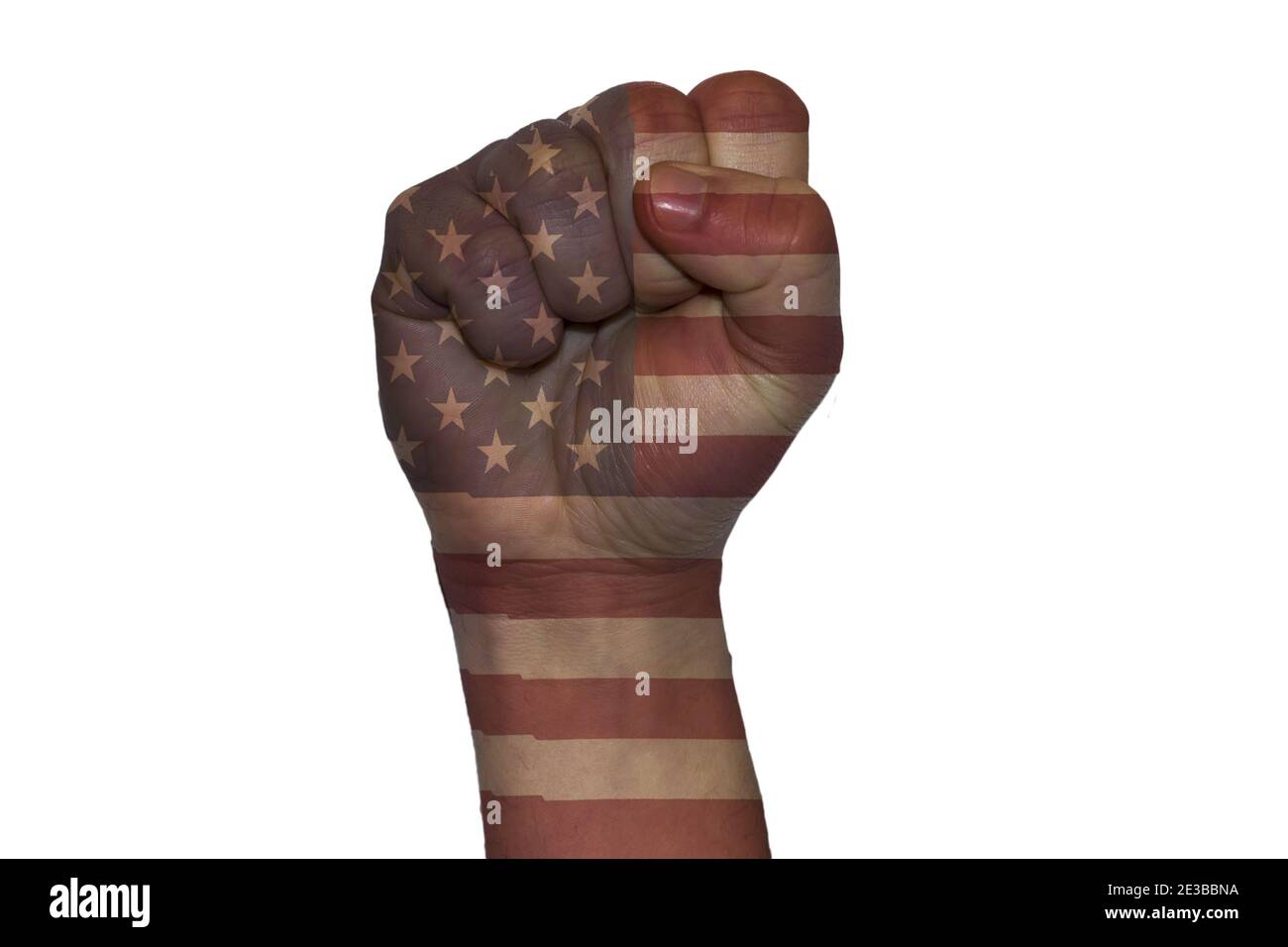 Raised clenched fist with united states of America flag signifying ...