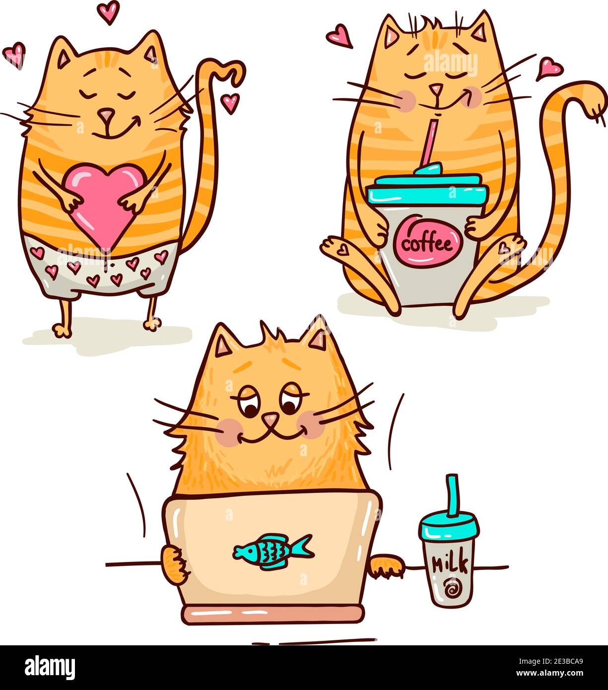Set of cute cartoon hand drawn cats. Adorable vector clip art for your ...