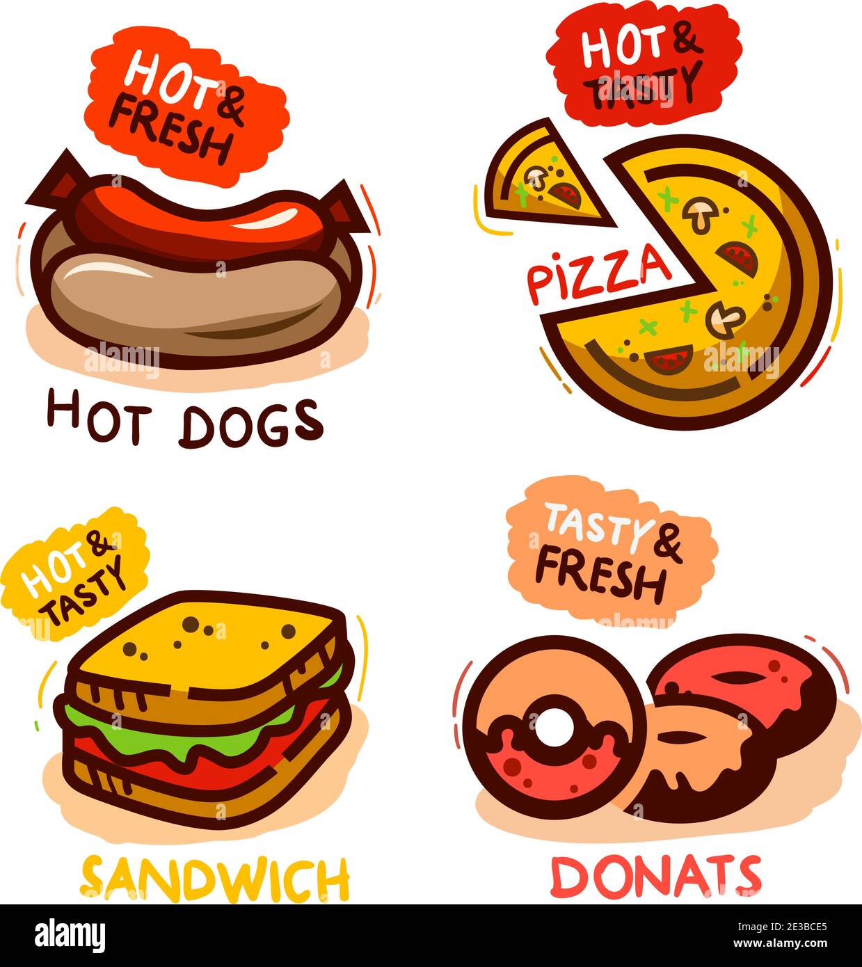 Labels fast food hot dog burger Stock Vector Images - Alamy