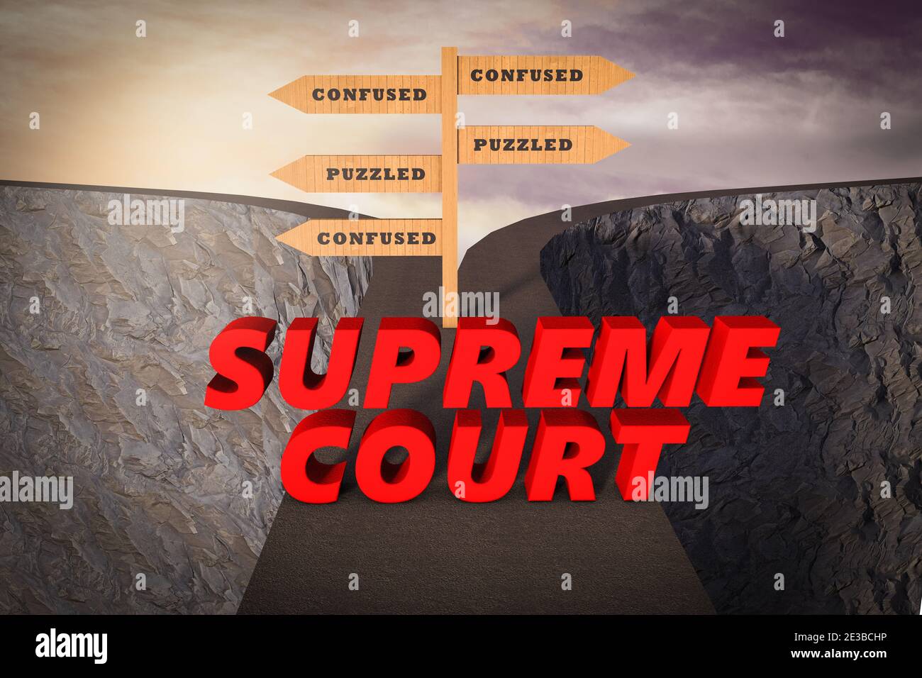 Letter Supreme court with a confusion sign on a road demonstrating ...