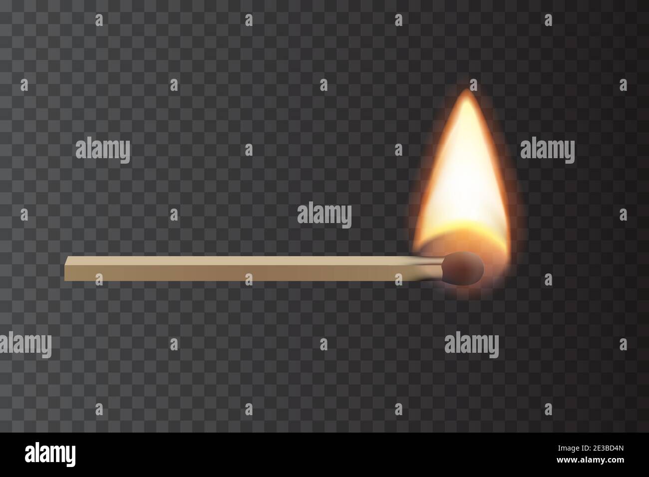 Lit match stick burning with fire flame. Wooden match, hot and glowing ...