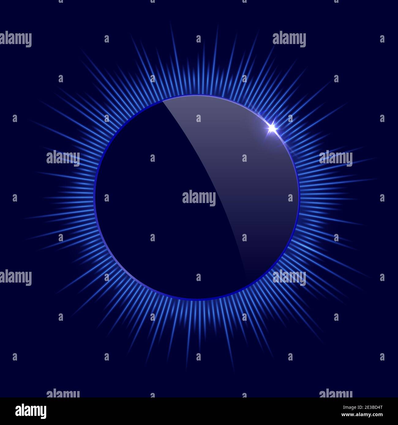 Dark circle with blue radial rays abstract background. Round electric ...