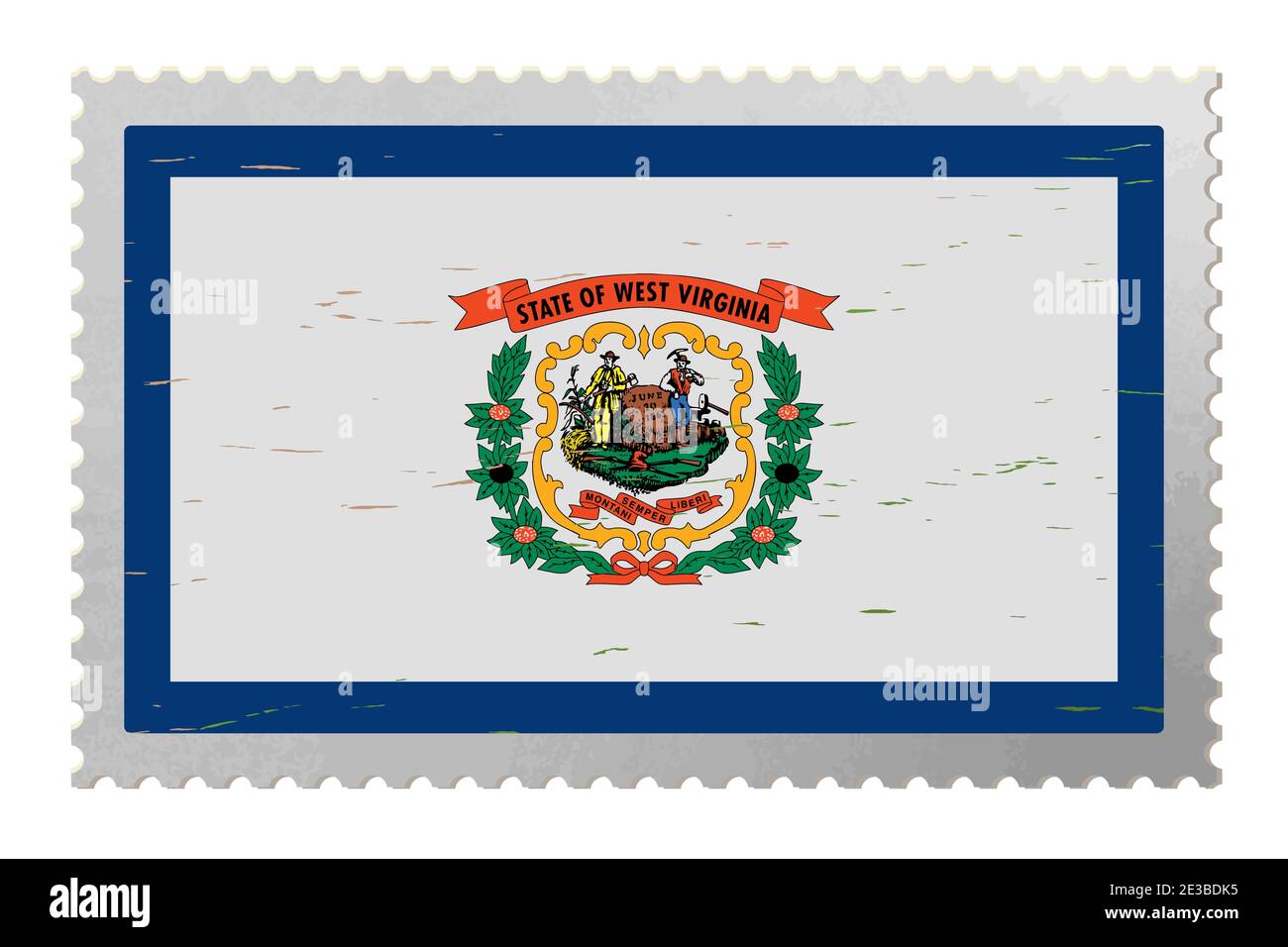 West Virginia USA flag on old postage stamp, vector Stock Vector Image ...