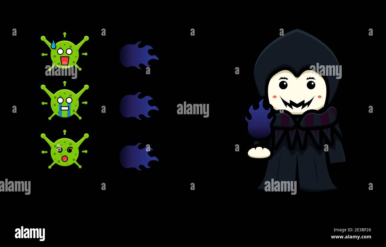 Cute witch character fight against virus cartoon vector icon ...