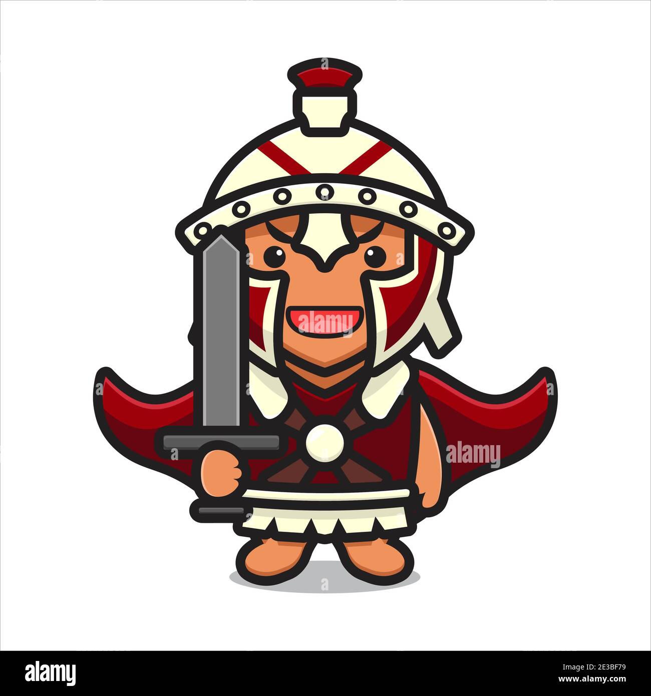 Cute roman knight character holding sword cartoon vector icon ...