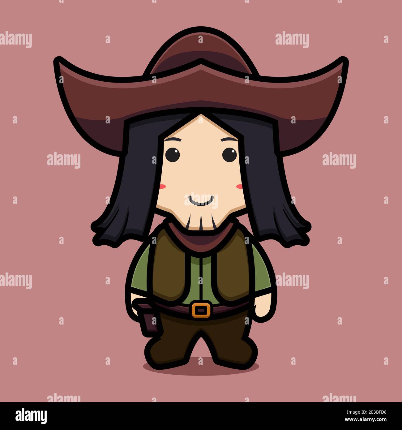 Cute cowboy character with smile face cartoon vector icon illustration ...