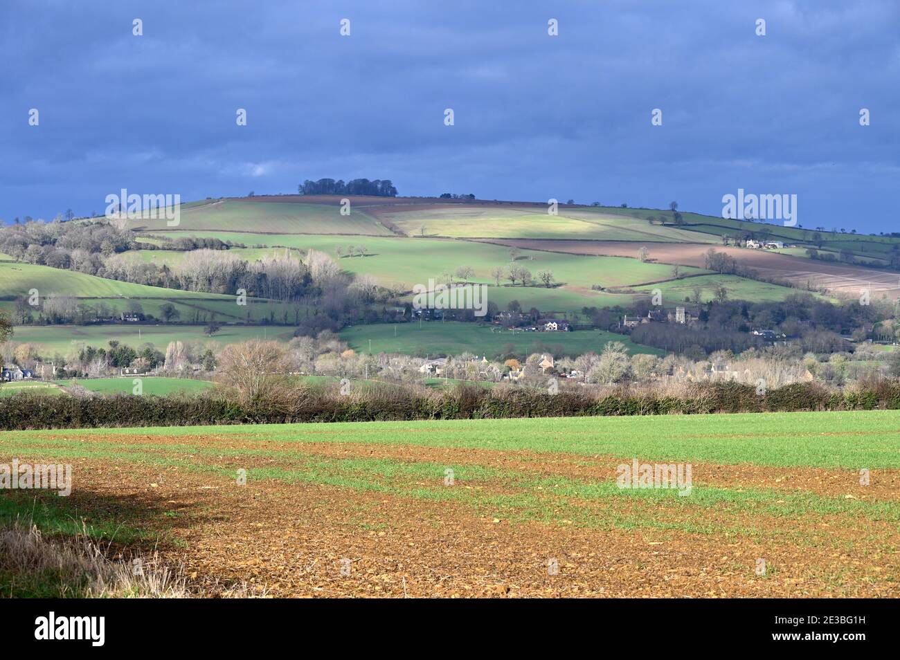 A view of Brailes Hill in Warwickshire from a footpath to the south of ...