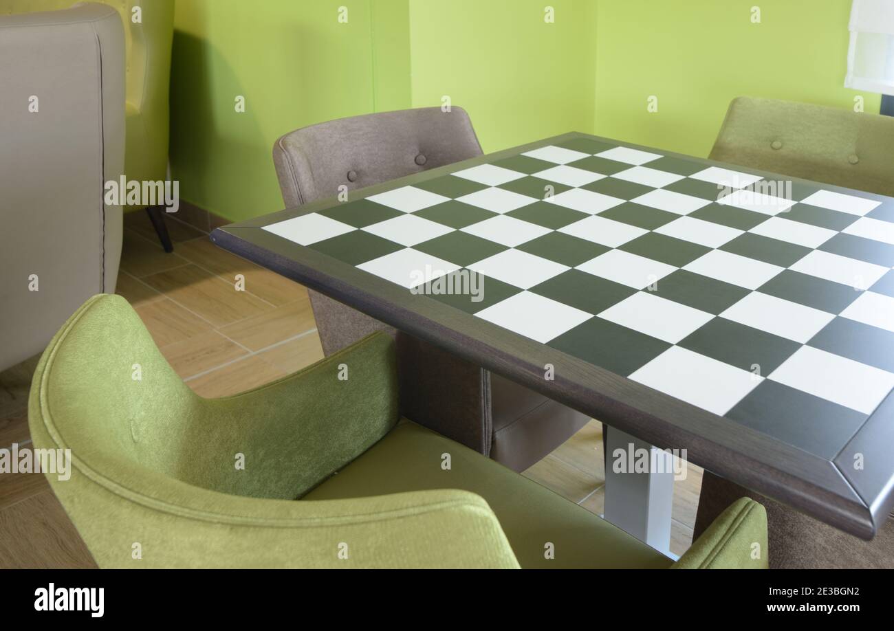 Modern Chess Table or Chessboard Table Stock Photo - Alamy