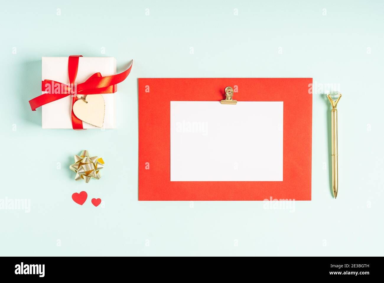 Flat lay of blank letter paper with Valentine gift Stock Photo - Alamy