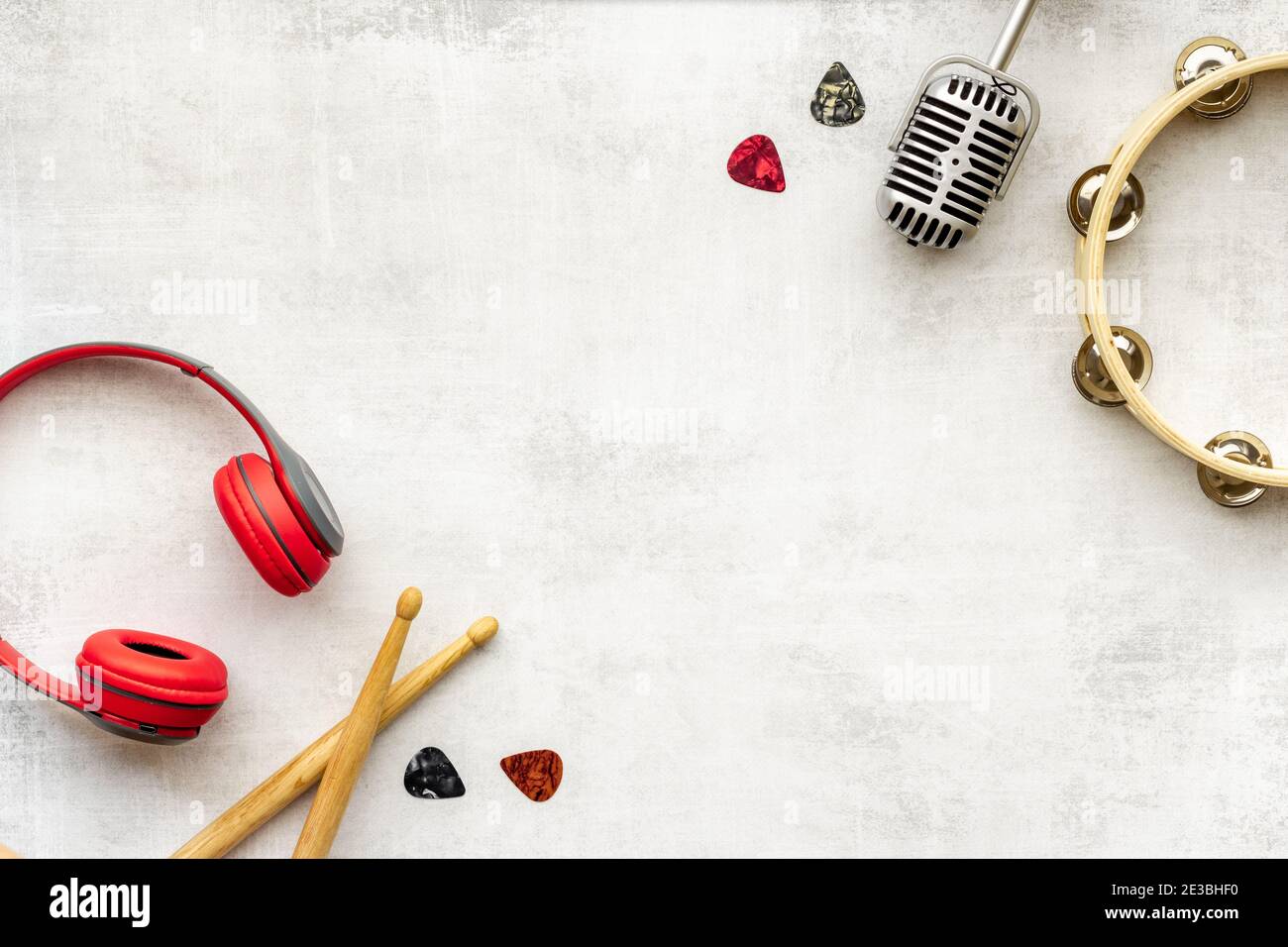 Frame of of music background - instrument with microphone, top view ...