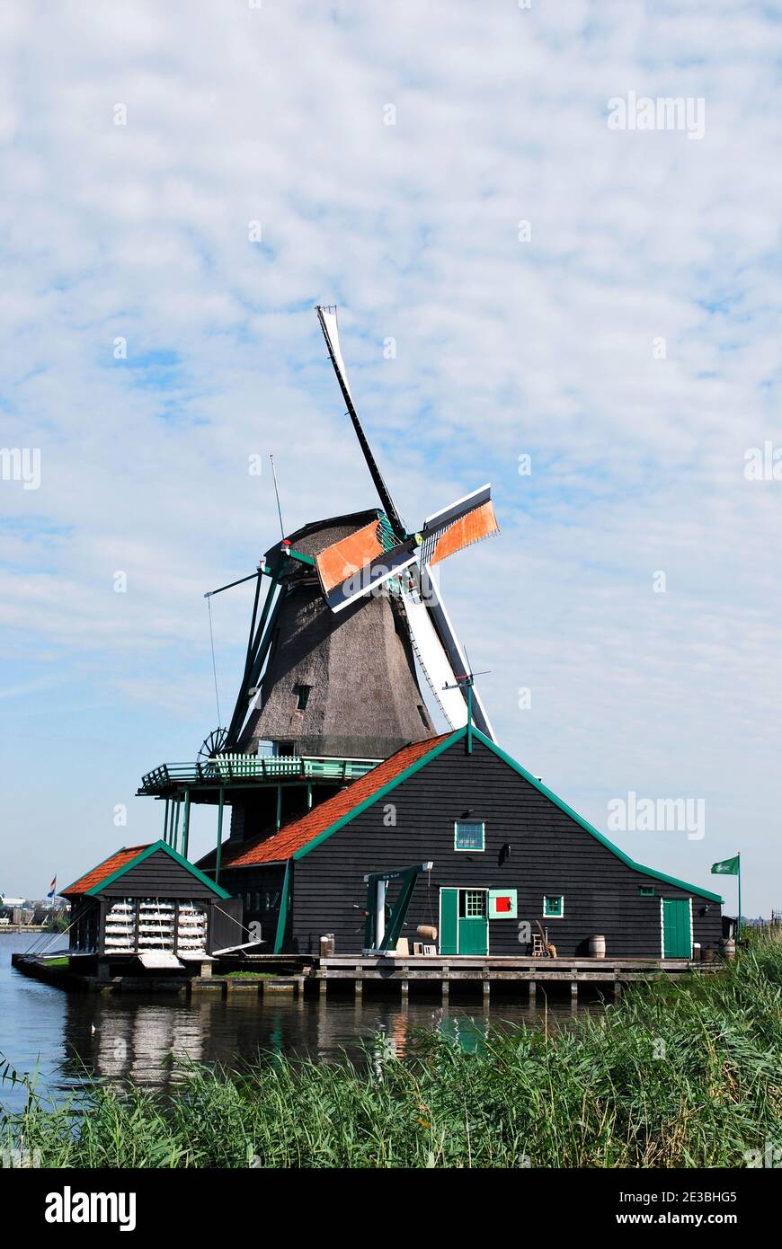 The windmills in Volendam near Amsterdam at the Netherlands Stock Photo ...
