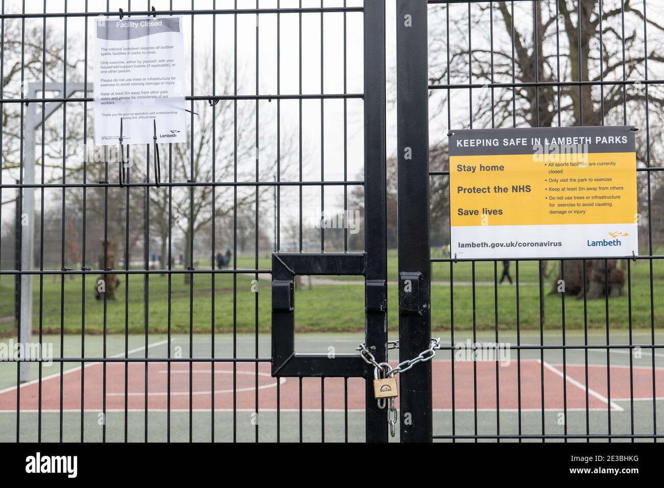 The gates of basketball court closed and locked due to the Covid-19 ...