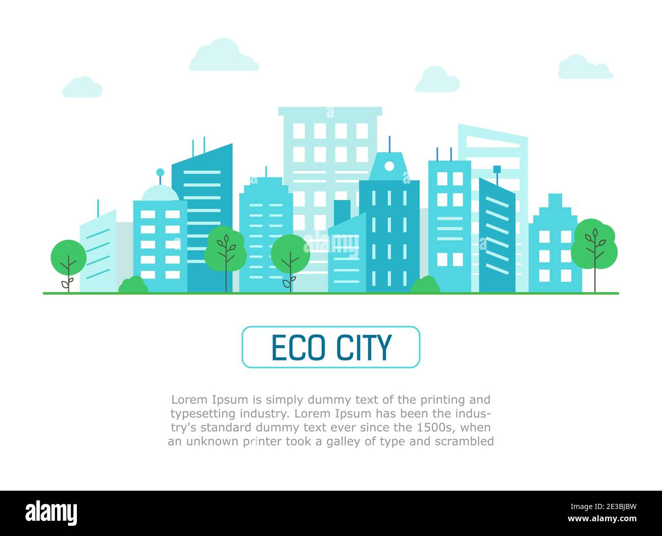 Banner with an ecological green city. Panorama green city in flat style ...