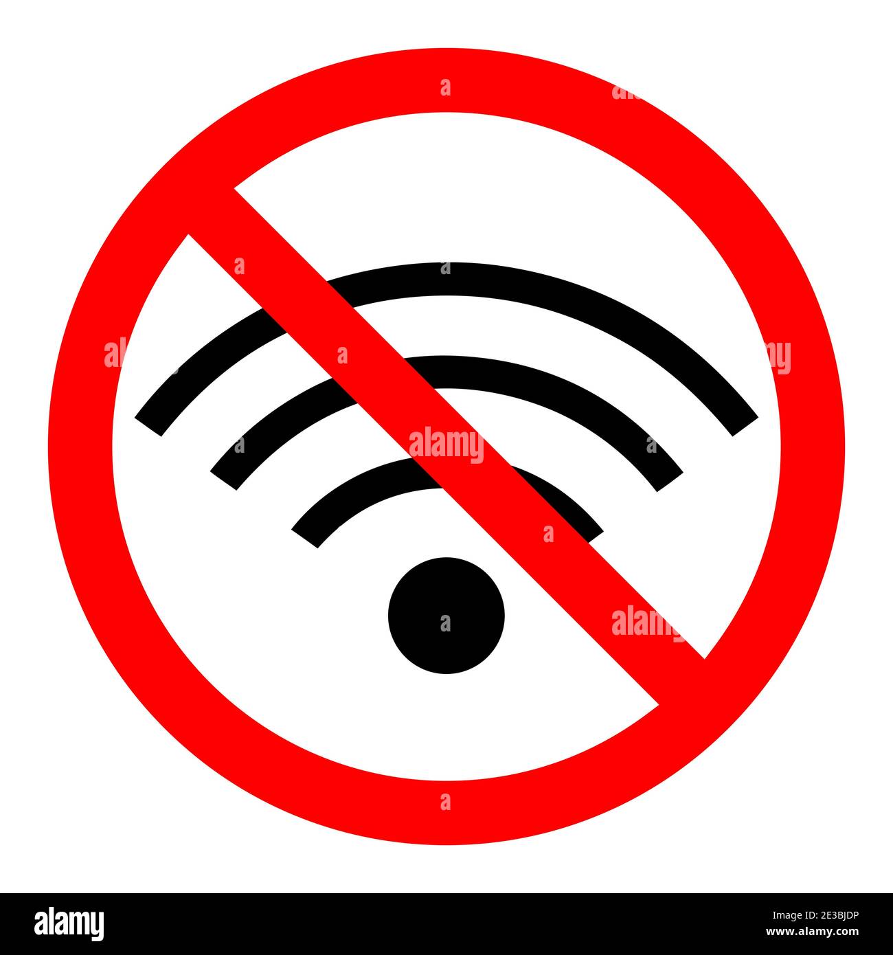 No wifi signal. WI-FI is prohibited. Stop or ban red round sign with WI ...