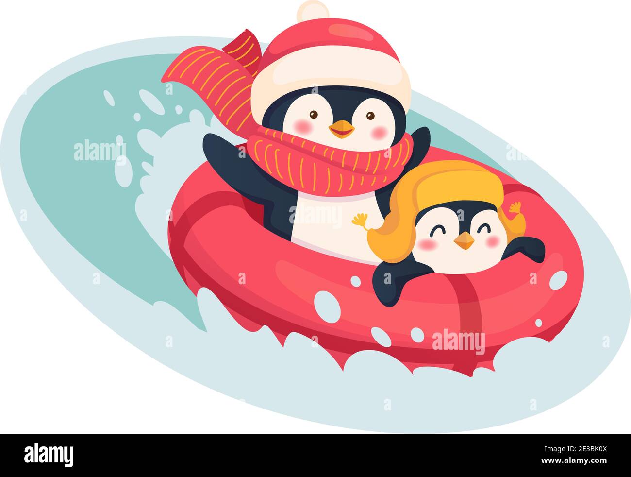 Penguins on a snow tube. Sport and leisure concept illustration Stock ...